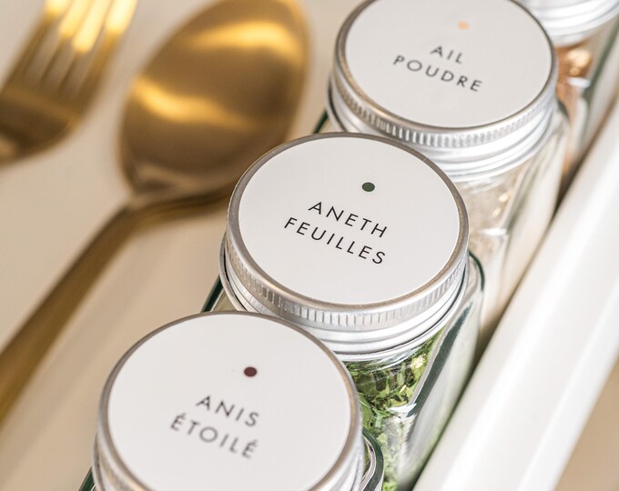 Colour-coded Spice Jar Labels • Waterproof & Oil-resistant • Round 38mm ...