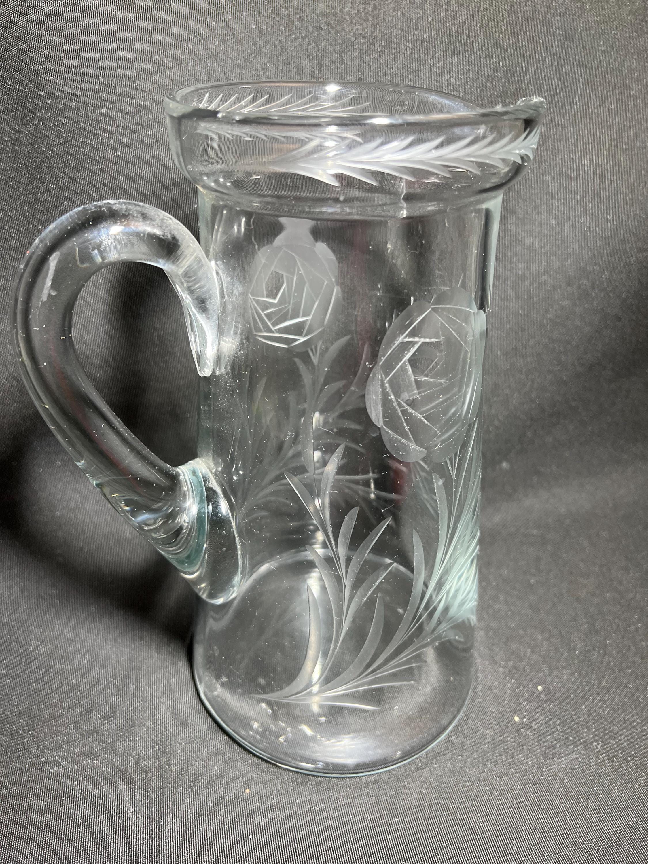Mid-century Crystal Etched Carnations Pitcher - Etsy