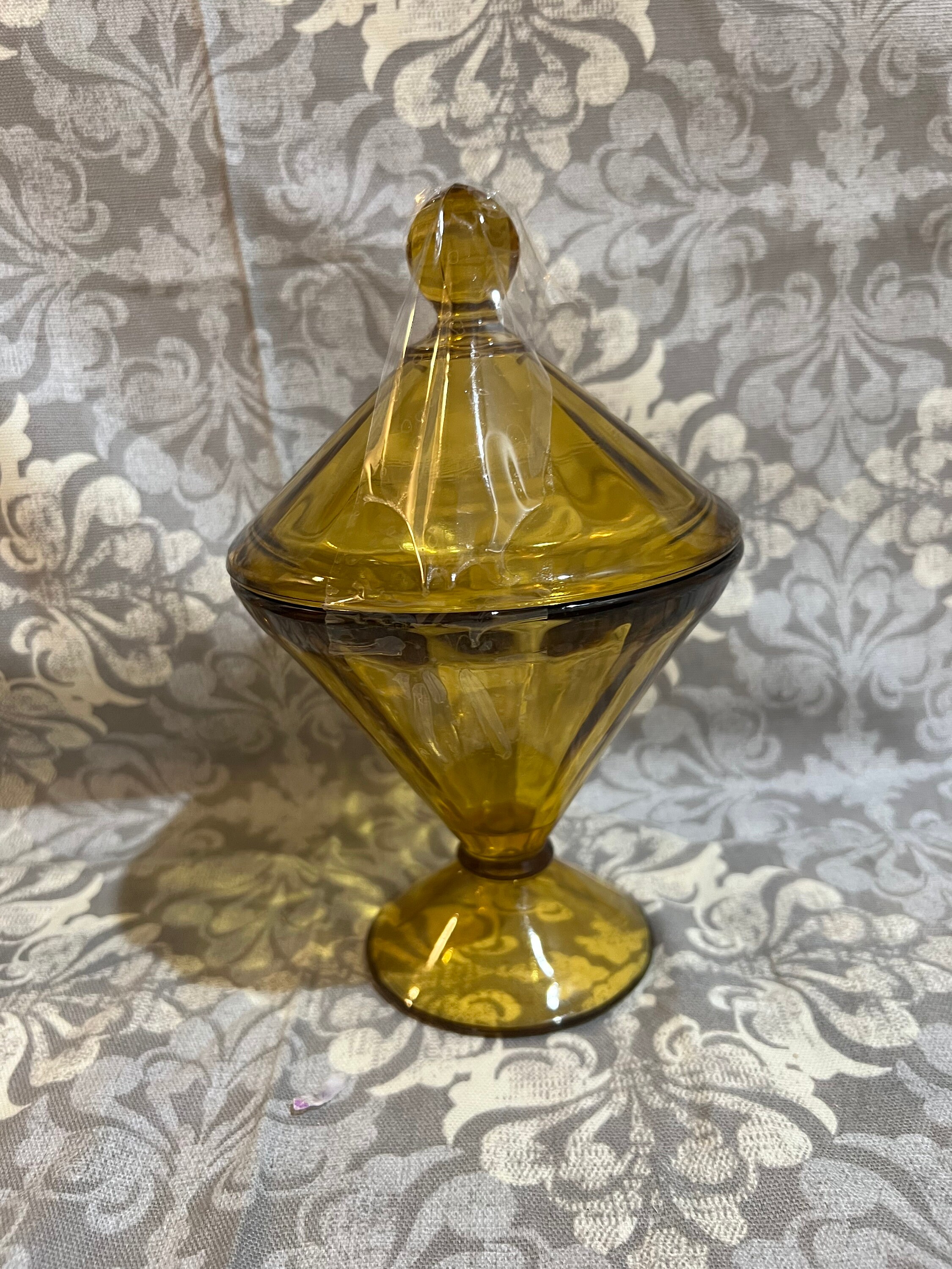 Vintage Amber Candy Dish With Lid - Etsy