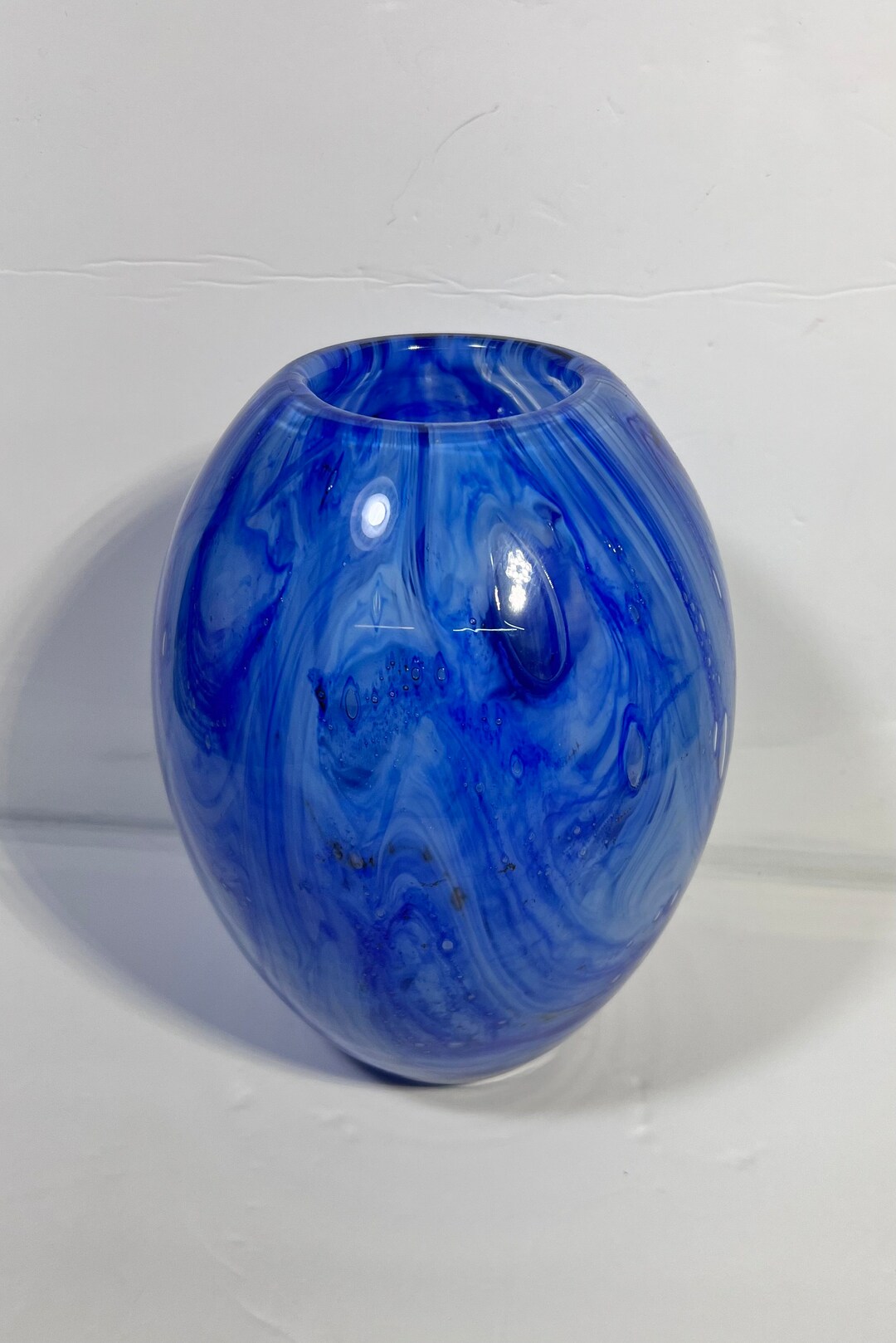 Blue Swirl Handblown Heavy Vase - Etsy