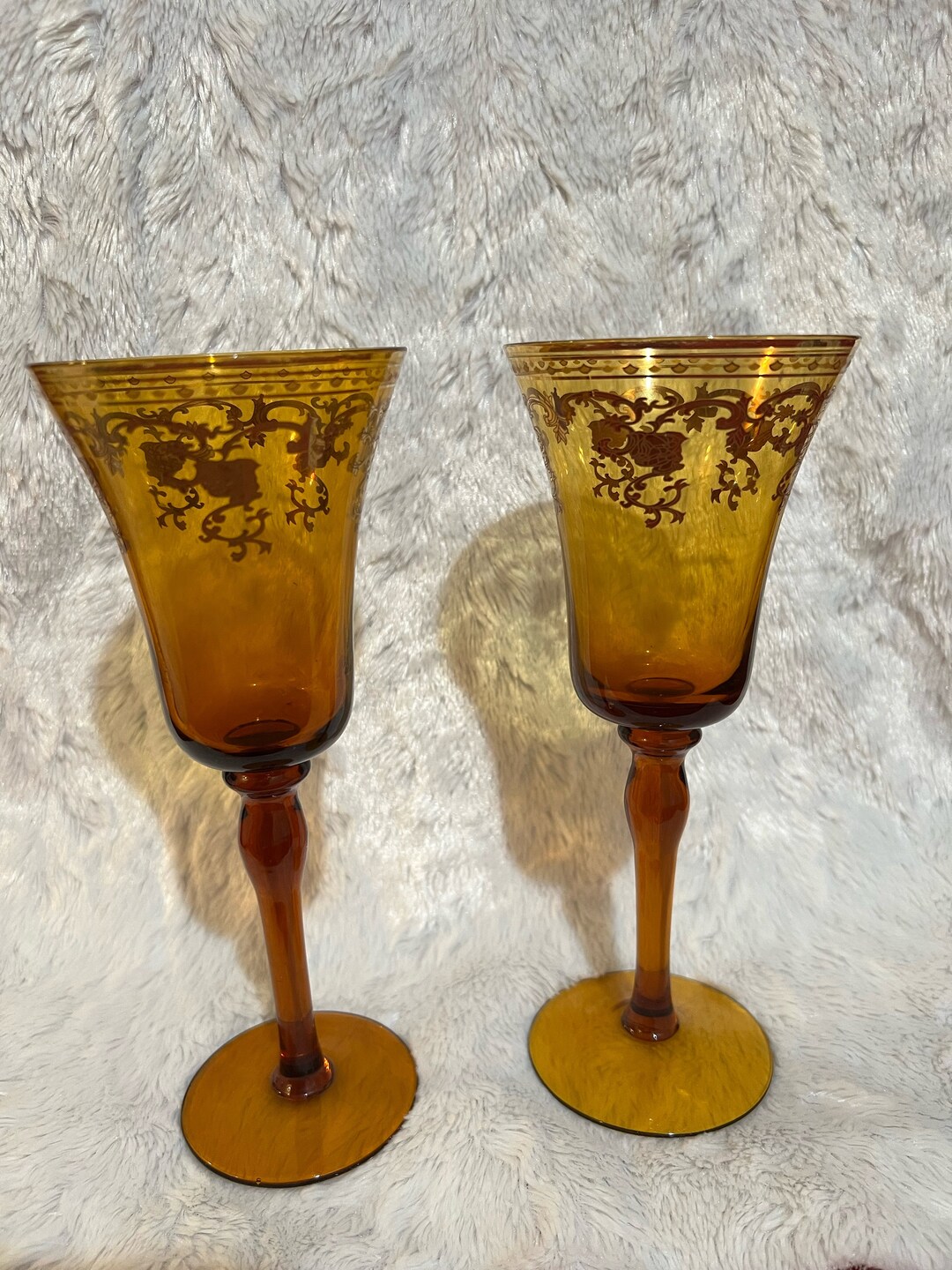 Amber Water Goblets, Royal Corona Design - Etsy