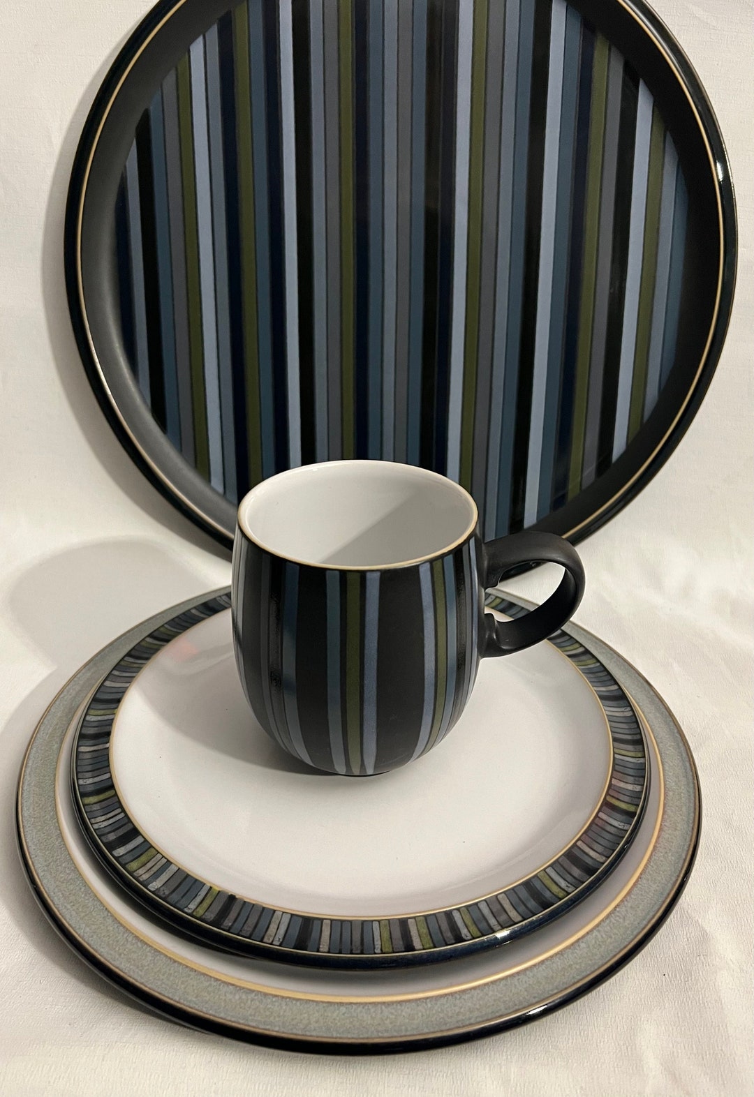 Denby Jet and Jet Stripes Stoneware Plates and Mugs - Etsy UK