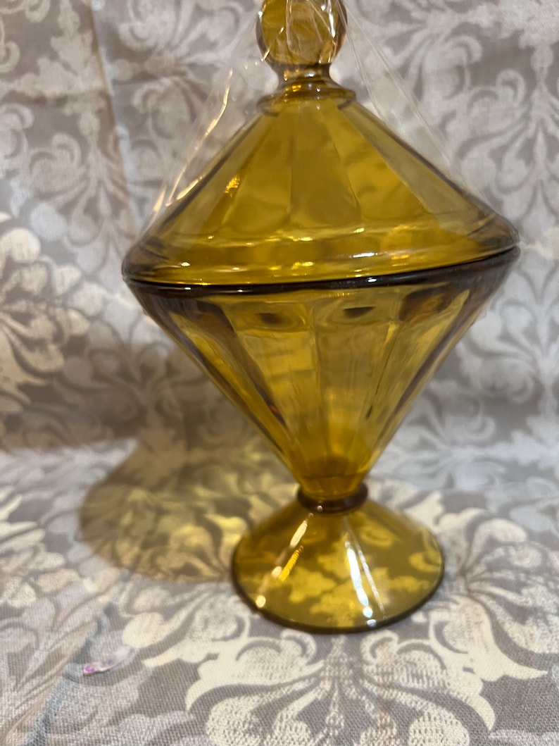 Vintage Amber Candy Dish With Lid - Etsy