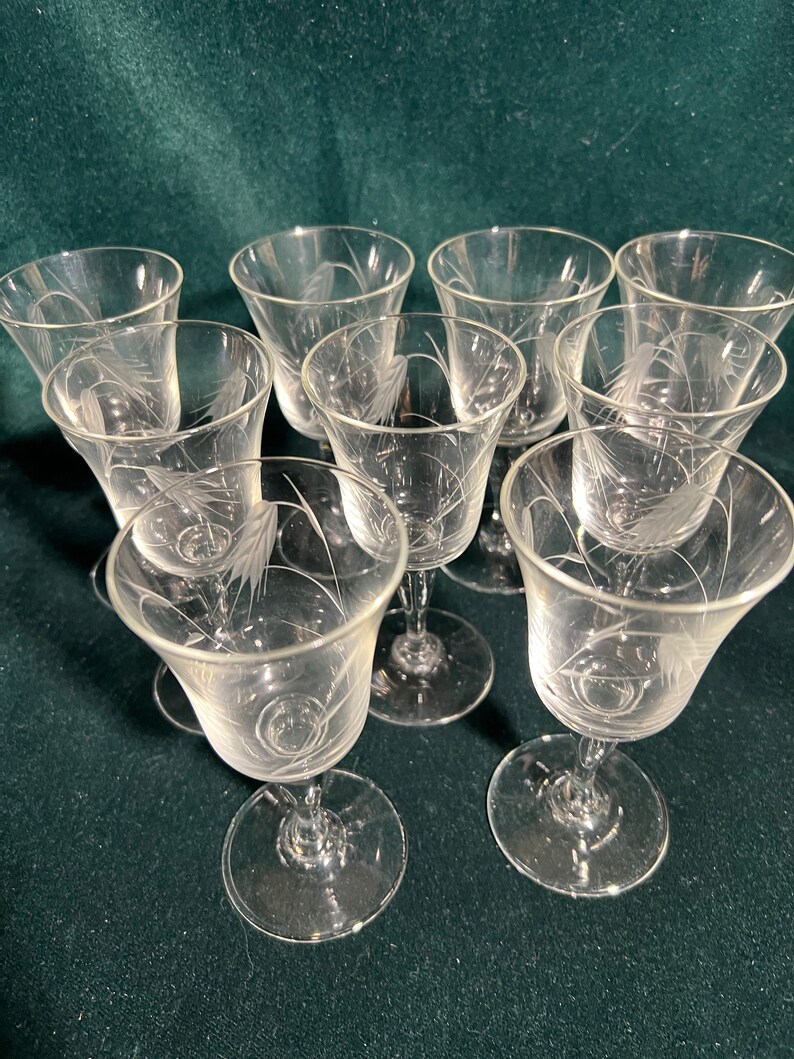 Noritake Sasaki Etched Wheat Pattern Crystal Cordial Glasses - Set of 9 ...