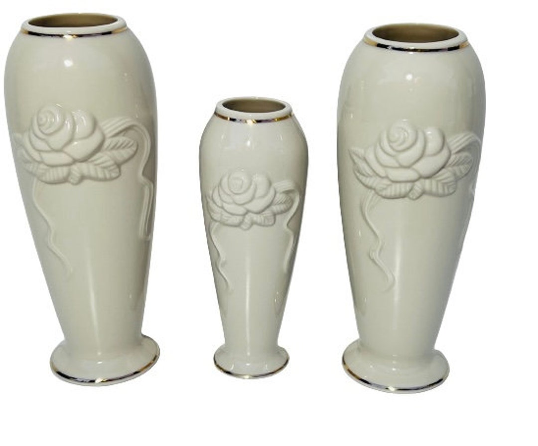 Lenox Cream Embossed Rose Vase - Etsy