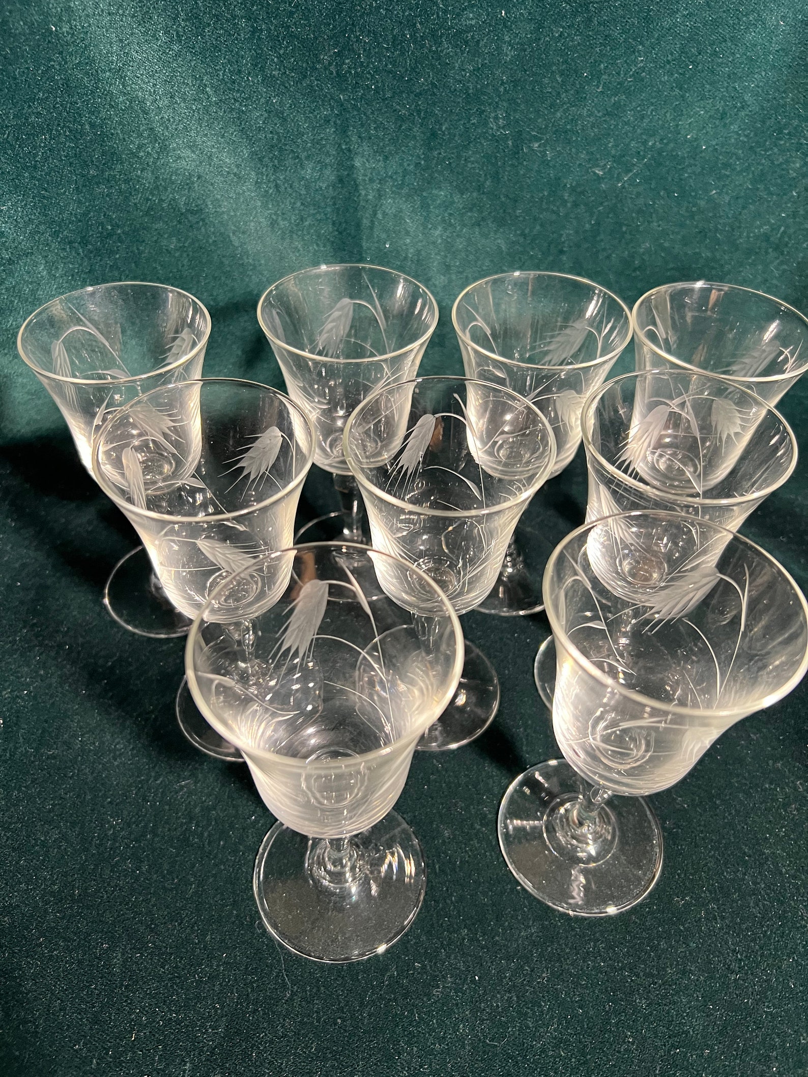 Noritake Sasaki Etched Wheat Pattern Crystal Cordial Glasses - Set of 9 ...