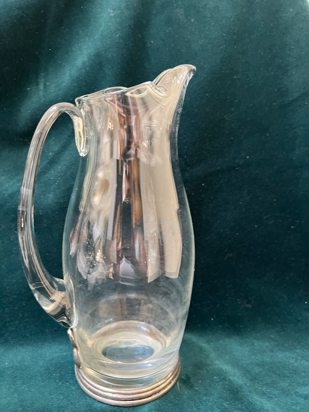 Tall Glass & Pewter Pitcher - Etsy