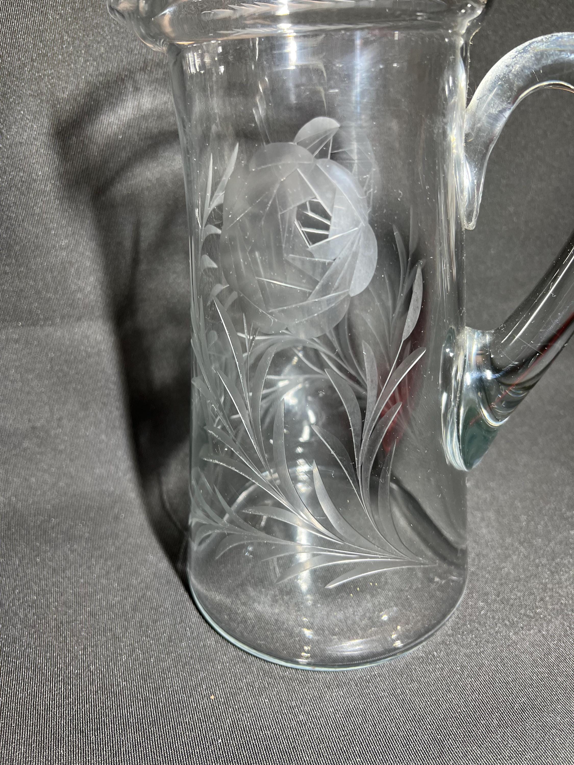 Mid-century Crystal Etched Carnations Pitcher - Etsy