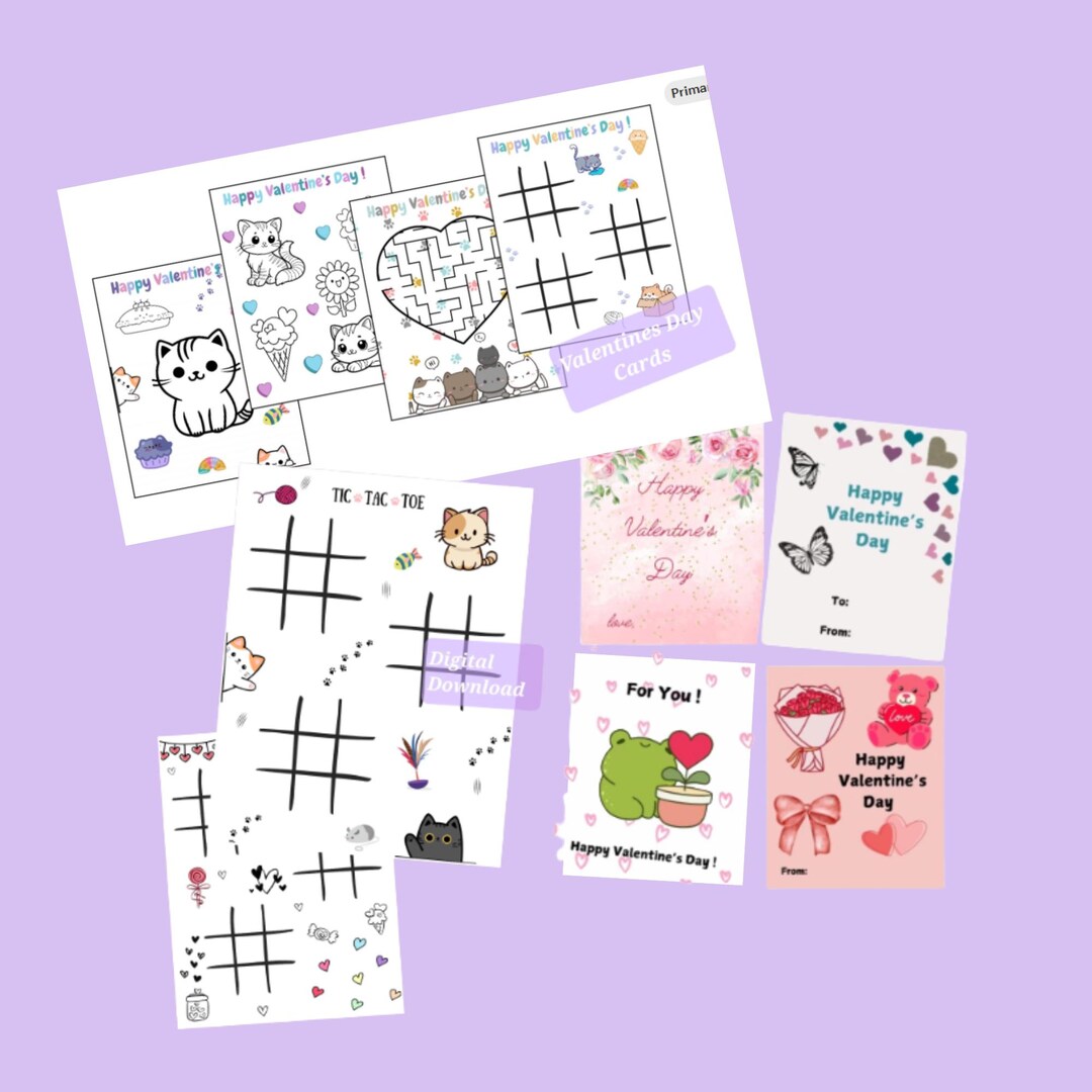 Bundle Valentine's Day Printables | Kids Kitty Cats Cards | Coloring ...