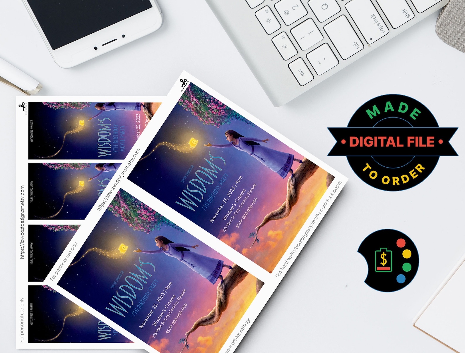 WISH Birthday Invitation, WISH Movie Ticket, WISH Invitation, Wish ...