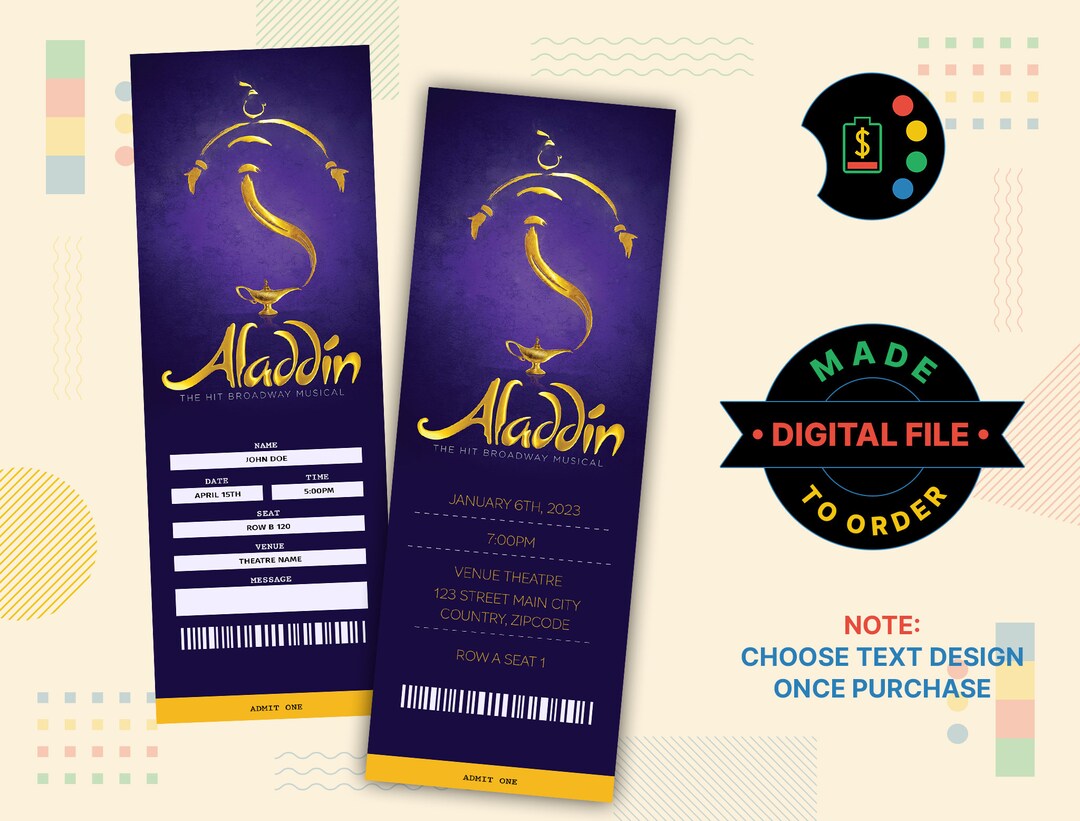 ALADDIN Broadway Musical Ticket, ALADDIN Broadway Musical Invitation ...