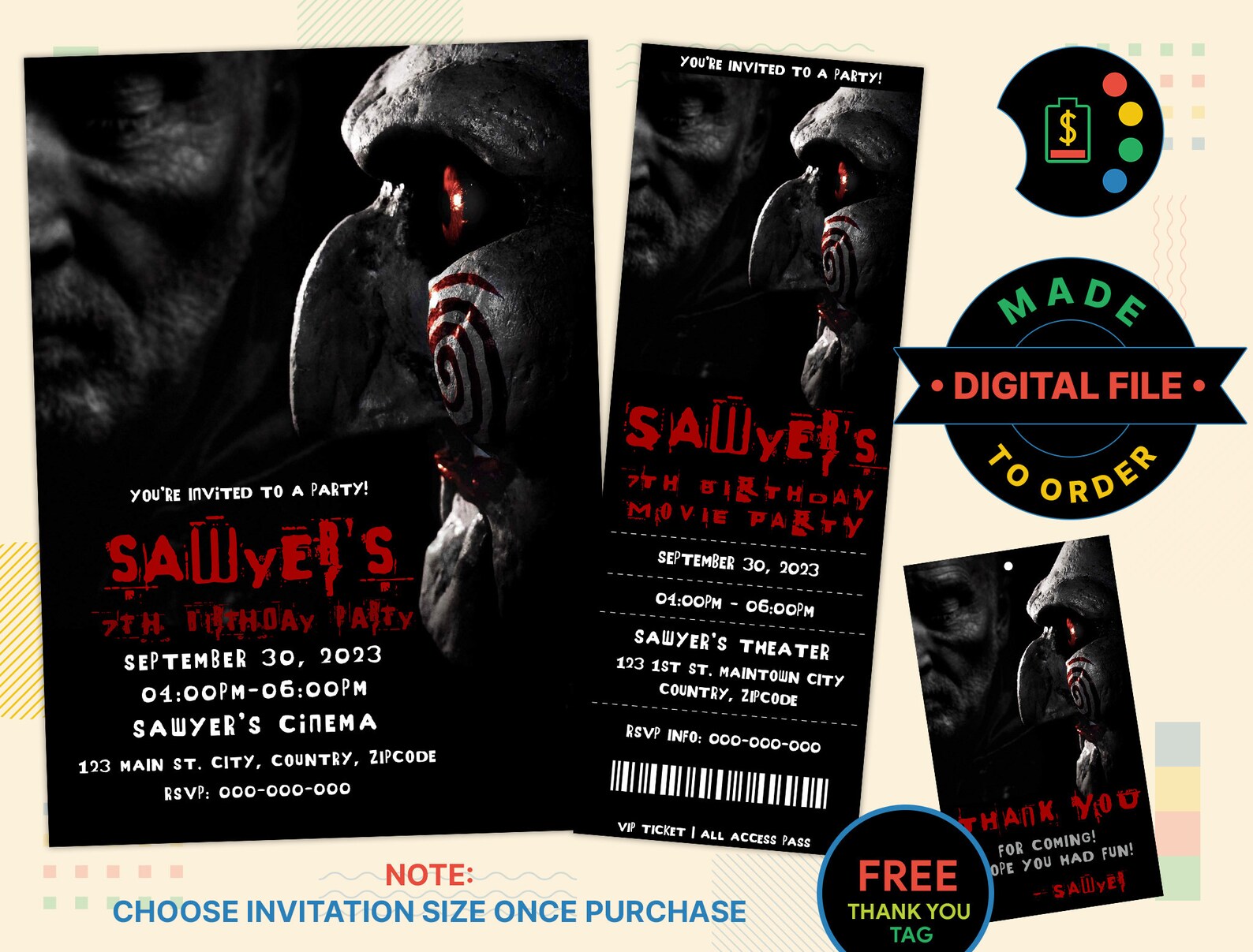 SAW X Birthday Invitation, SAW X Movie Ticket, Jigsaw Invitation ...