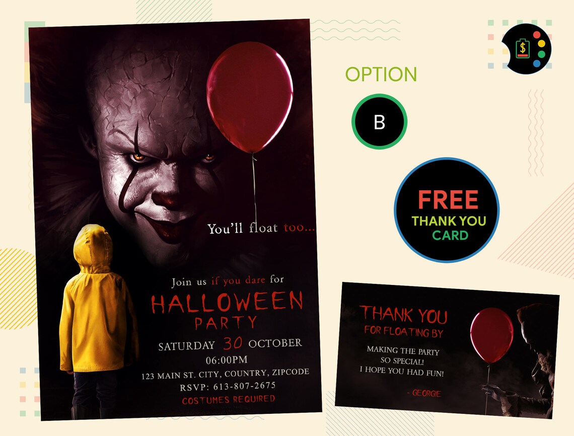 Pennywise Birthday Invitation Pennywise Halloween Invitation - Etsy UK
