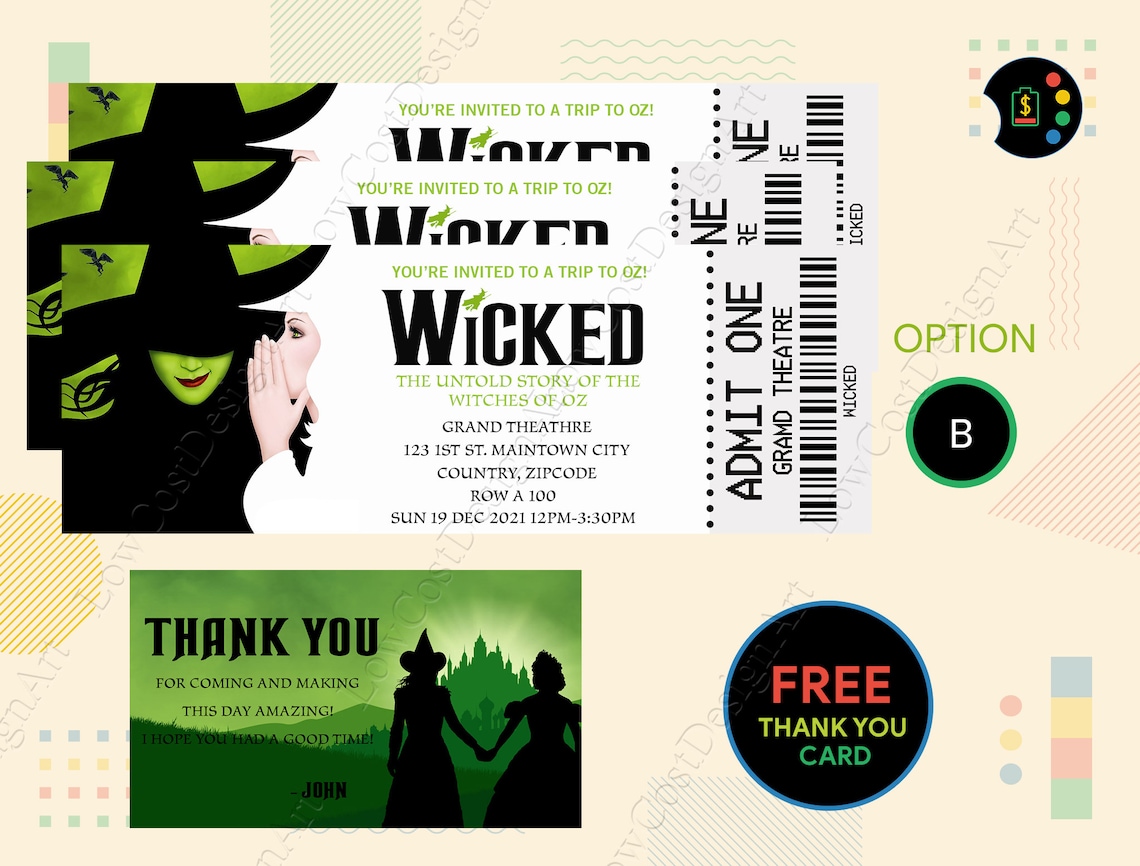 WICKED Broadway Musical Ticket WICKED Broadway Musical - Etsy