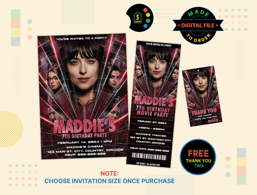 MADAME WEB Birthday Invitation, MADAME Web Movie Ticket, Madame Web ...