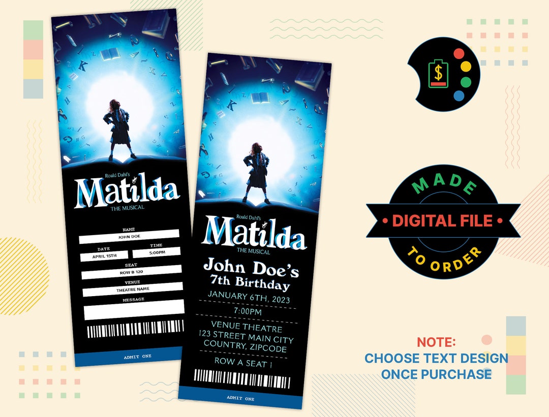 MATILDA Broadway Musical Ticket, MATILDA the Musical Broadway ...
