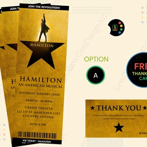 HAMILTON Broadway Musical Ticket, HAMILTON Broadway Musical Invitation ...