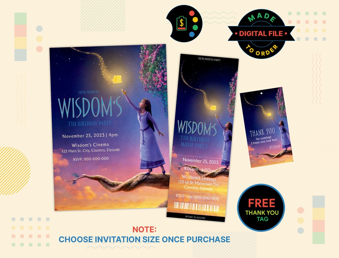 WISH Birthday Invitation, WISH Movie Ticket, WISH Invitation, Wish ...