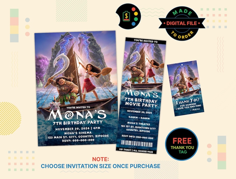 MOANA 2 Birthday Invitation, MOANA 2 Movie Ticket, MOANA 2 2024 ...