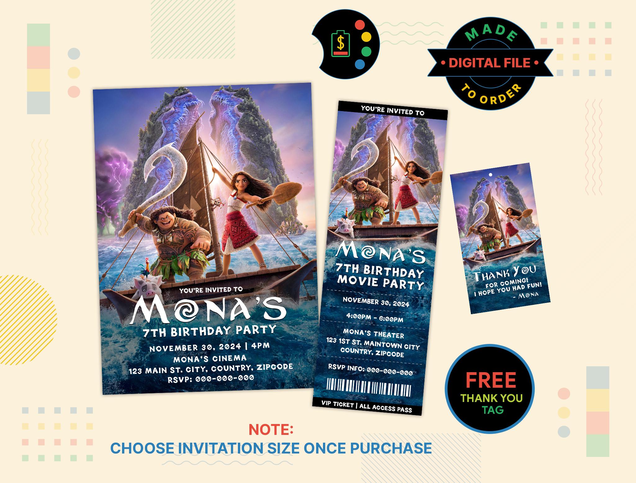 MOANA 2 Birthday Invitation, MOANA 2 Movie Ticket, MOANA 2 2024 ...