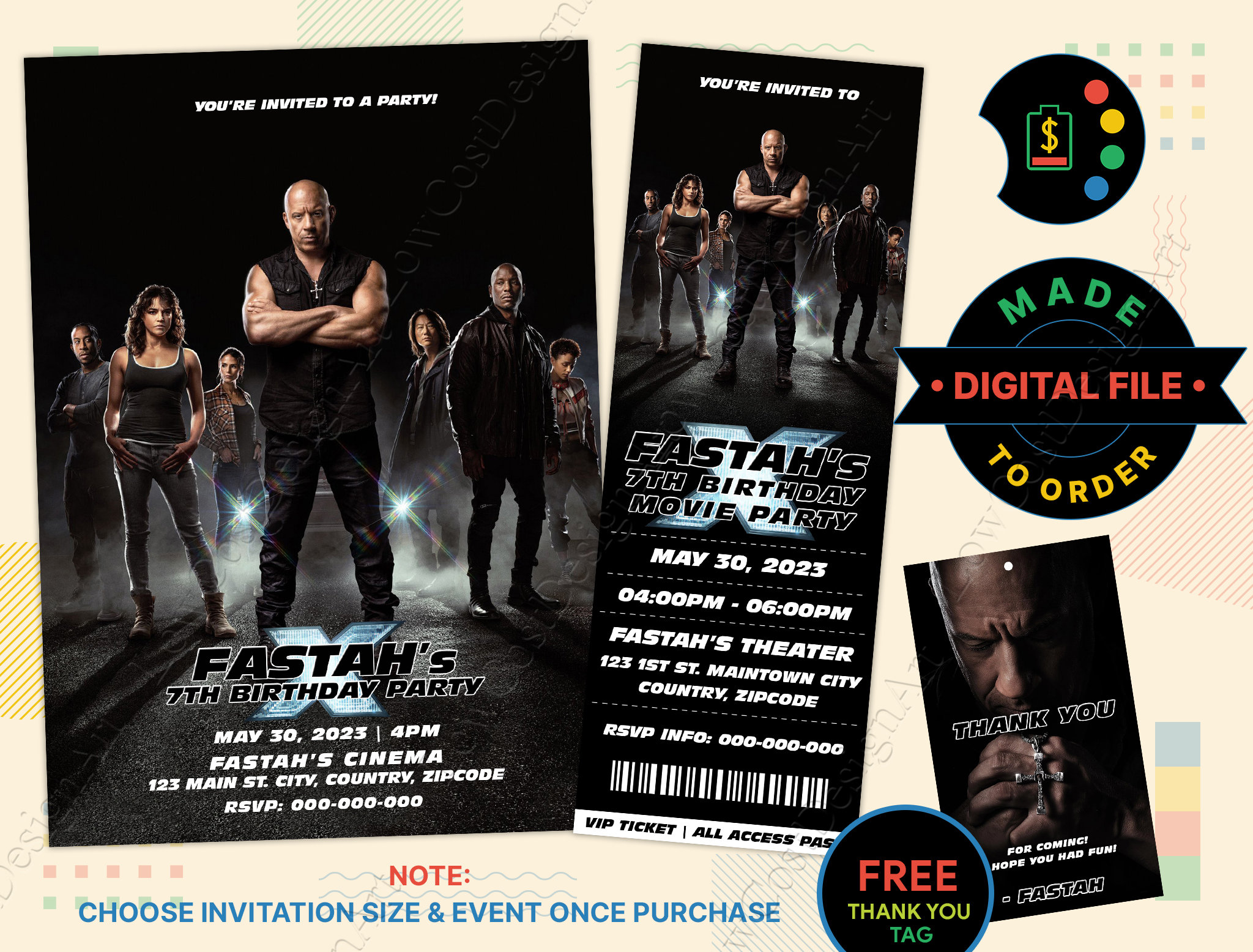 FAST X Birthday Invitation Fast X Movie Ticket Fast X Invitation Fast and Furious Invitation Fast X Thank You Tag Fast and Furious card Etsy France