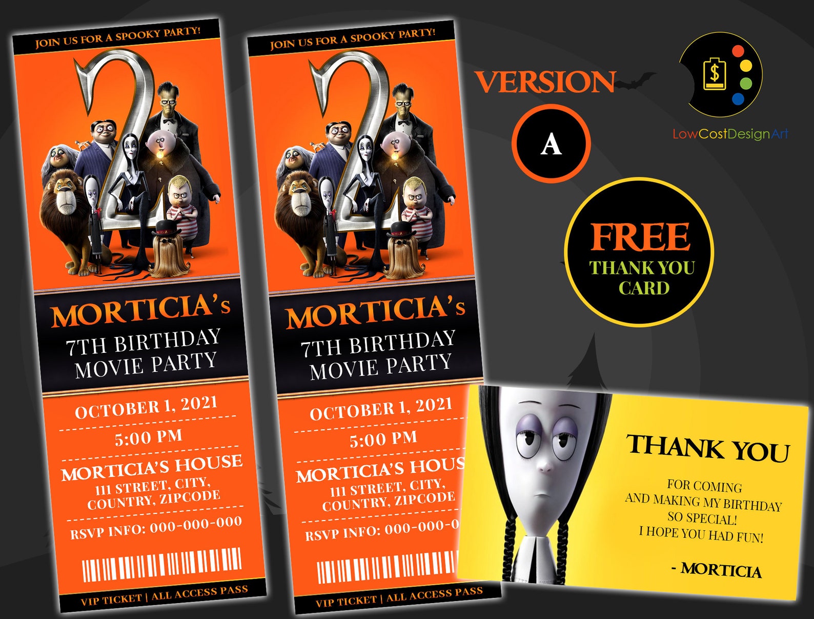 Addams Family Birthday Invitation, the Addams Family Movie Ticket ...