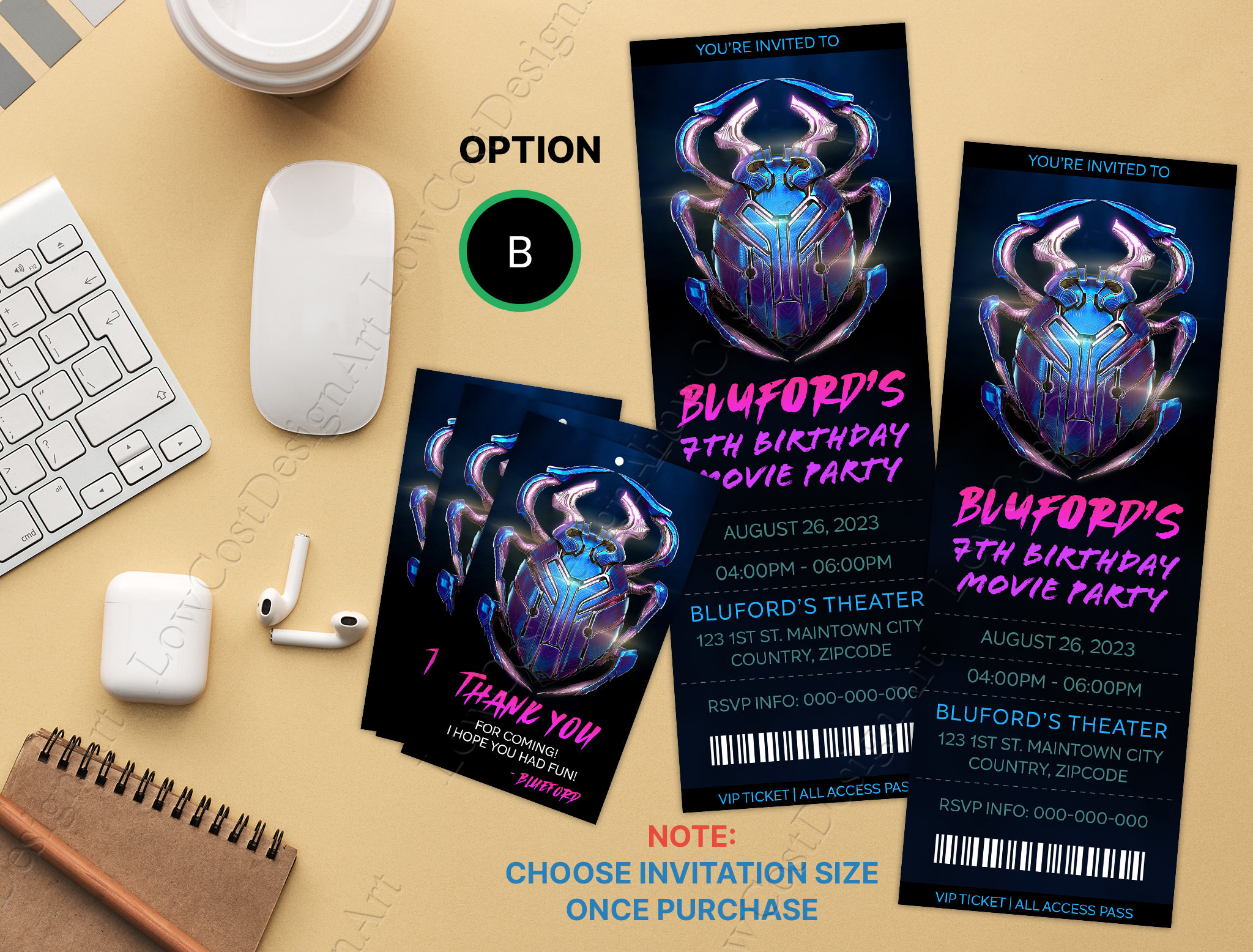 BLUE BEETLE Birthday Invitation, Blue BEETLE Movie Ticket, Blue Beetle ...
