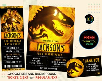 Jurassic World Dominion Movie Ticket, Jurassic World Dominion Birthday Invitation, Jurassic ...