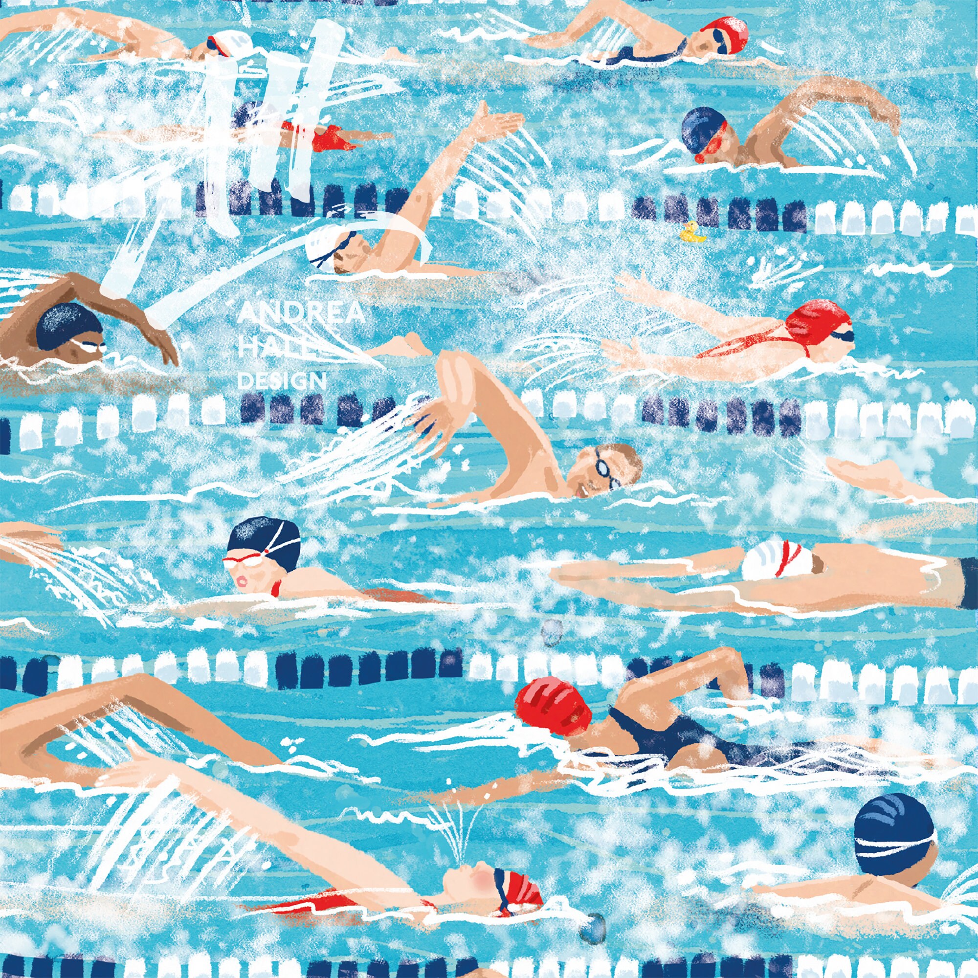 Swimming Pool A3 Art Print. 'gala Chaos' Swimming Gala Warm Up. Swim ...