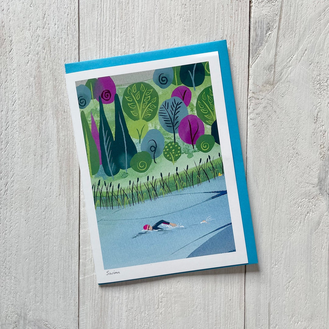 Swim Greetings Card With Female Athlete. Card for Triathletes and Open ...
