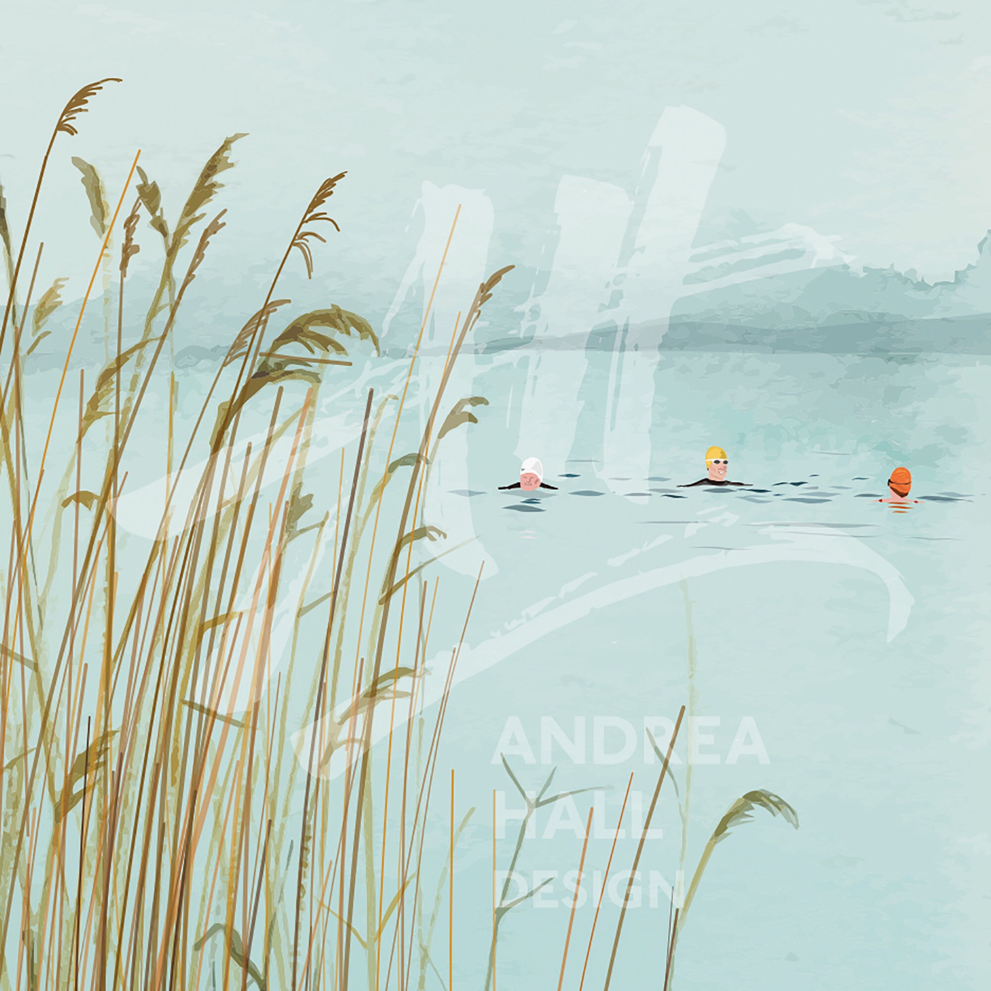 Wild Swim Swimming Art Print. Misty Swim - Etsy UK