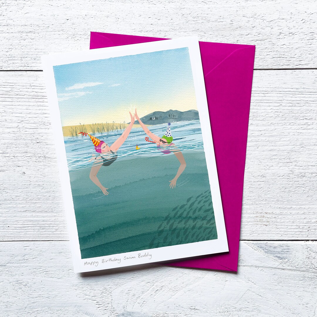 Happy Birthday Swim Buddy. Card for Open Water Swimmers in Swimming ...
