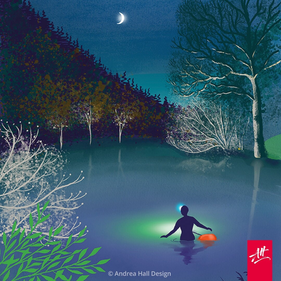 Lámina artística de natación nocturna alegre - Etsy España