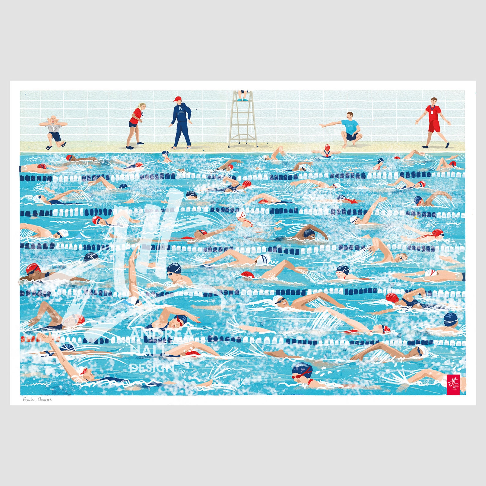 Swimming Pool A3 Art Print. 'gala Chaos' Swimming Gala Warm Up. Swim ...