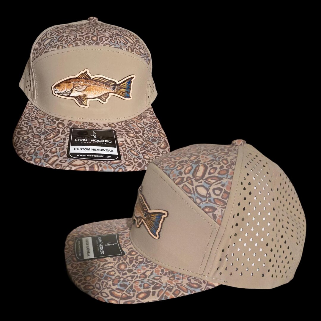 Redfish Leather Patch Hat, Fishing Hat, Redfish, Leather Patch - Etsy