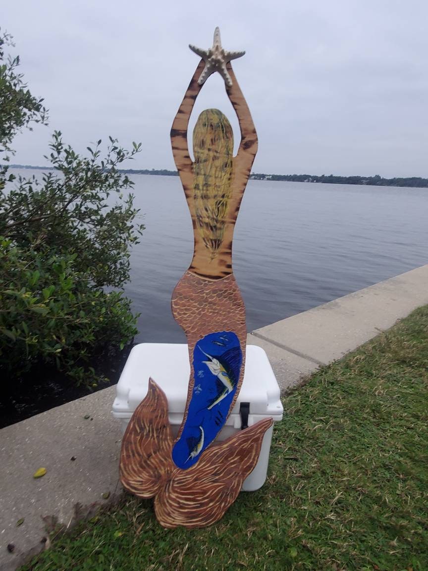 Mermaid Wooden Sculpture, Salvaged Wood Mermaid, Florida Wood Art ...