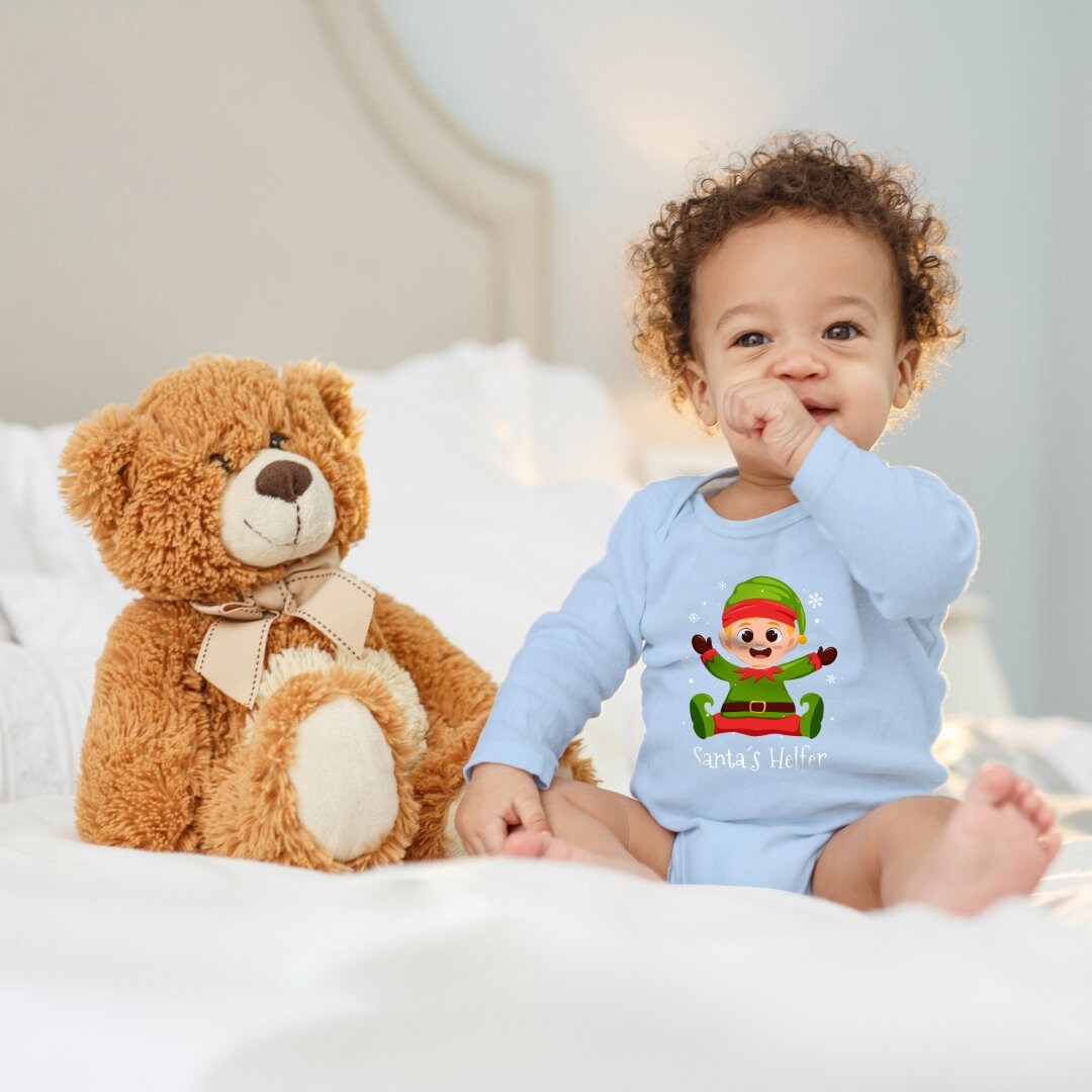 Baby Body "santa's Little Helper, Christmas Elf Under Snowflakes" Gift ...
