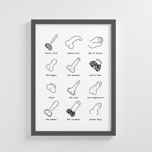 Penis Descriptions Digital Download Dicks Wall Art Print Different Dick ...