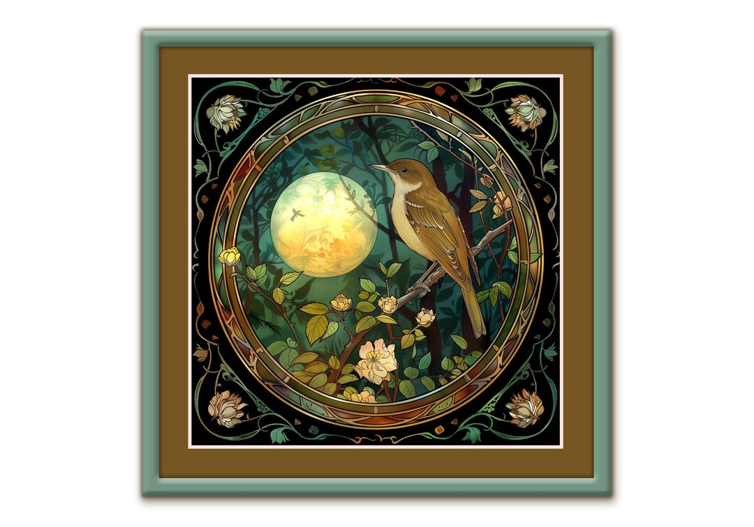 Art Nouveau Nightingale Print: Moon & Roses Cotton Canvas Wall Art - Etsy