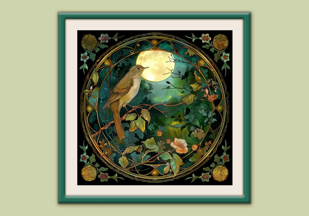 Square Wall Art, Moon, Roses and Nightingale, Ai Painting Printed on ...