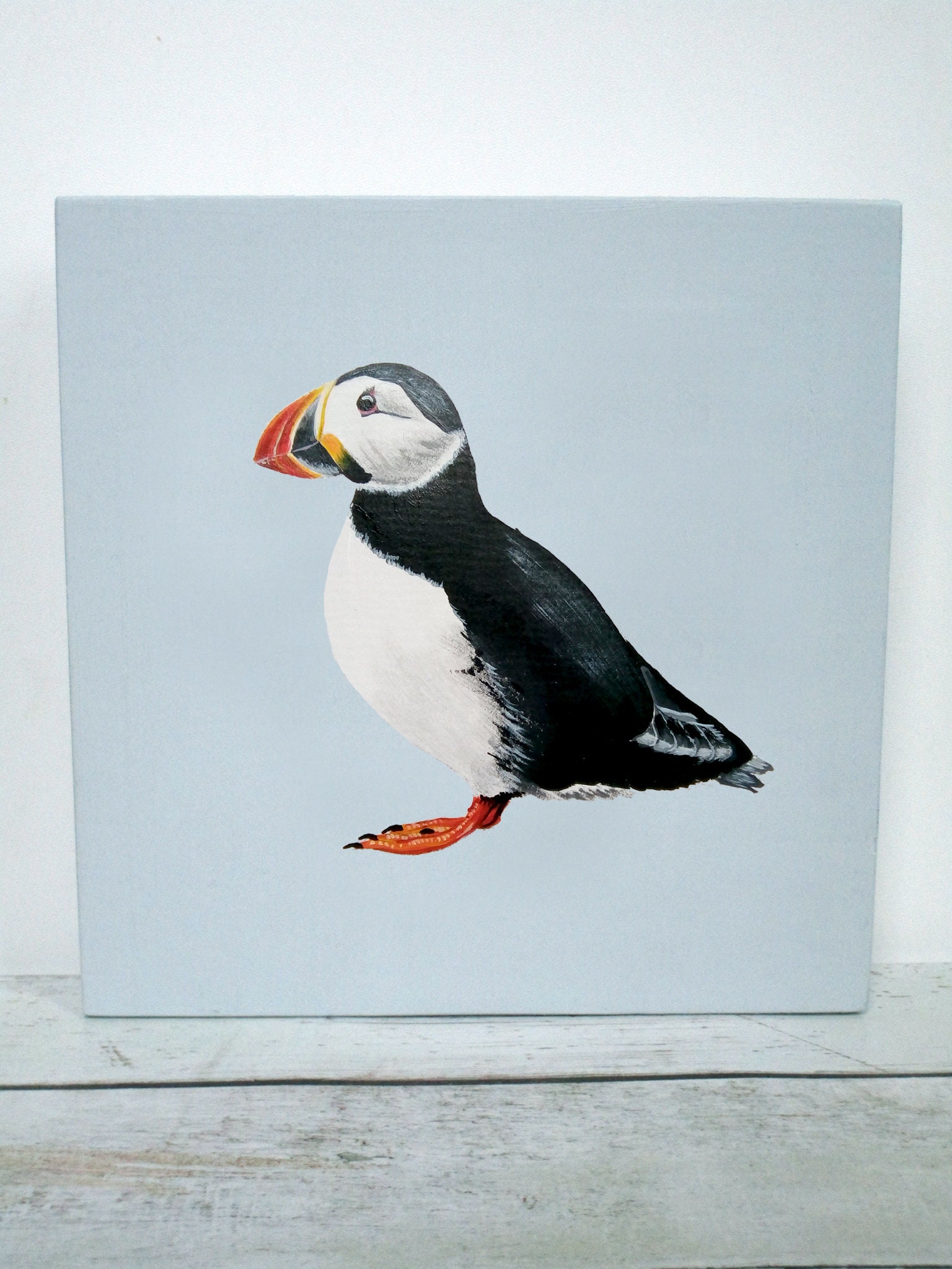 Puffin Painted on Wood Bird Paintings Painted Birds Puffin - Etsy