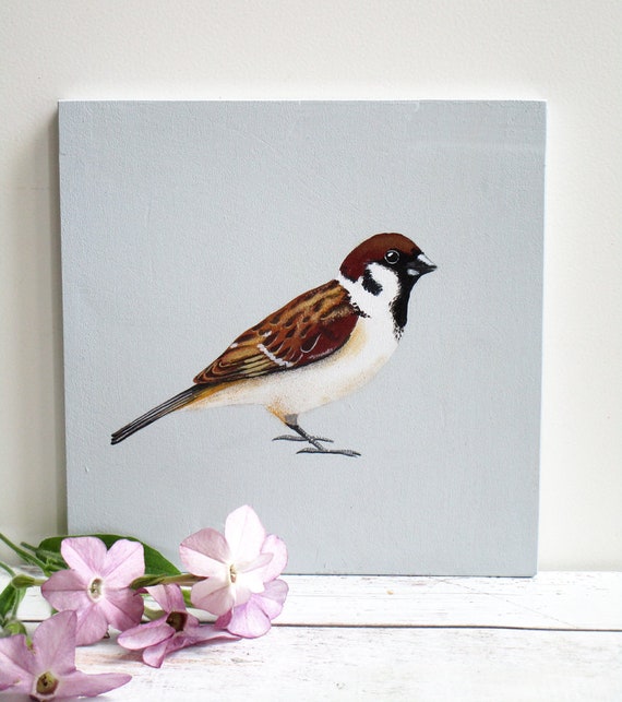 Painted Sparrow on Wood | Etsy