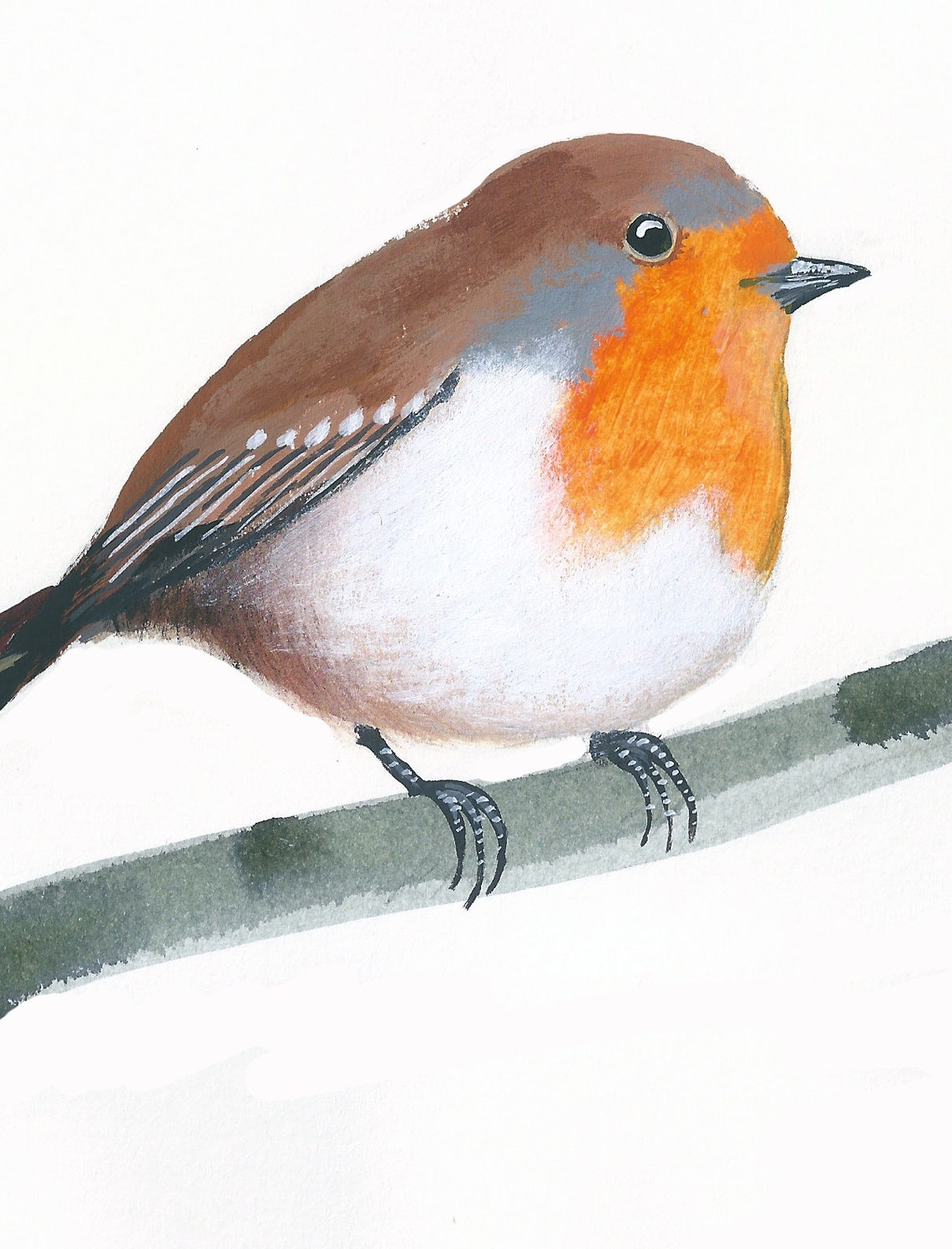 Art Print With Robin on Branch, Bird Portrait, Art With a Bird on a ...