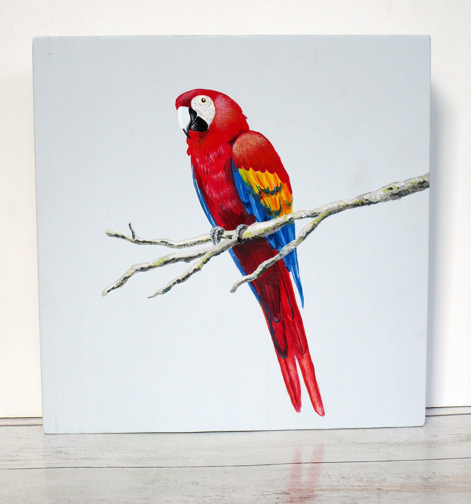 Red Parrot on Wood, Bird Paintings, Macau, Painted Birds, Parrot ...