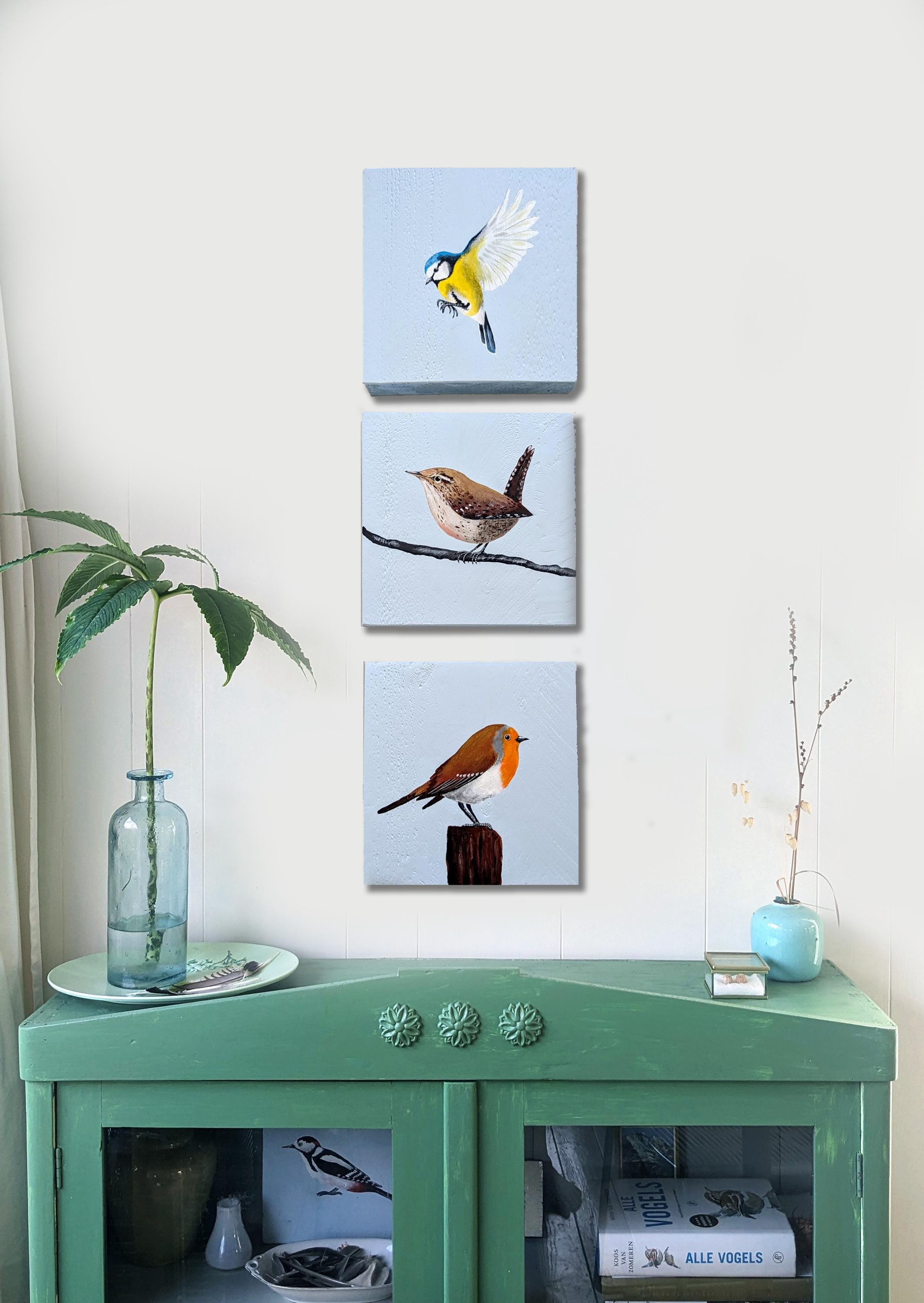 Painted Robin on Wood, Bird Paintings, Painted Birds, Robin Painting ...