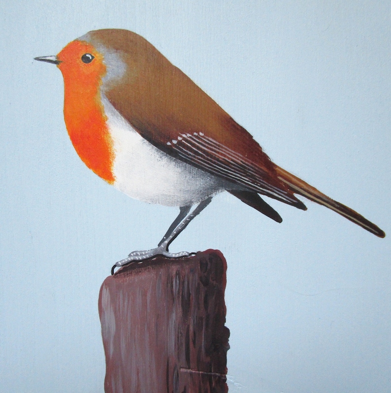 Painted Robin on Wood, Bird Paintings, Painted Birds, Robin Painting ...