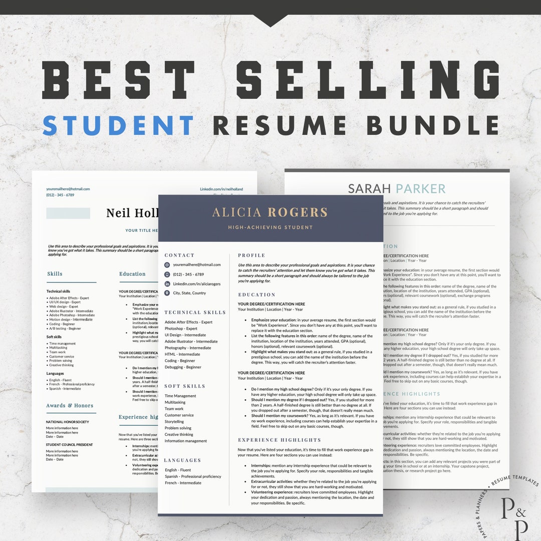 Resume Template BUNDLE, 3 Student Resumes for Microsoft Word, Resume ...