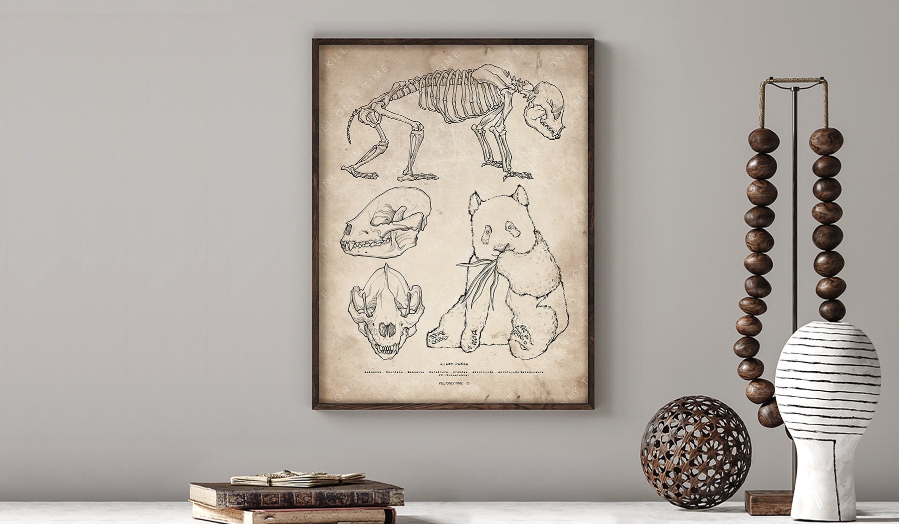 Giant Panda Skeleton Wall Art Chinese Panda Skull Drawing, Endangered ...
