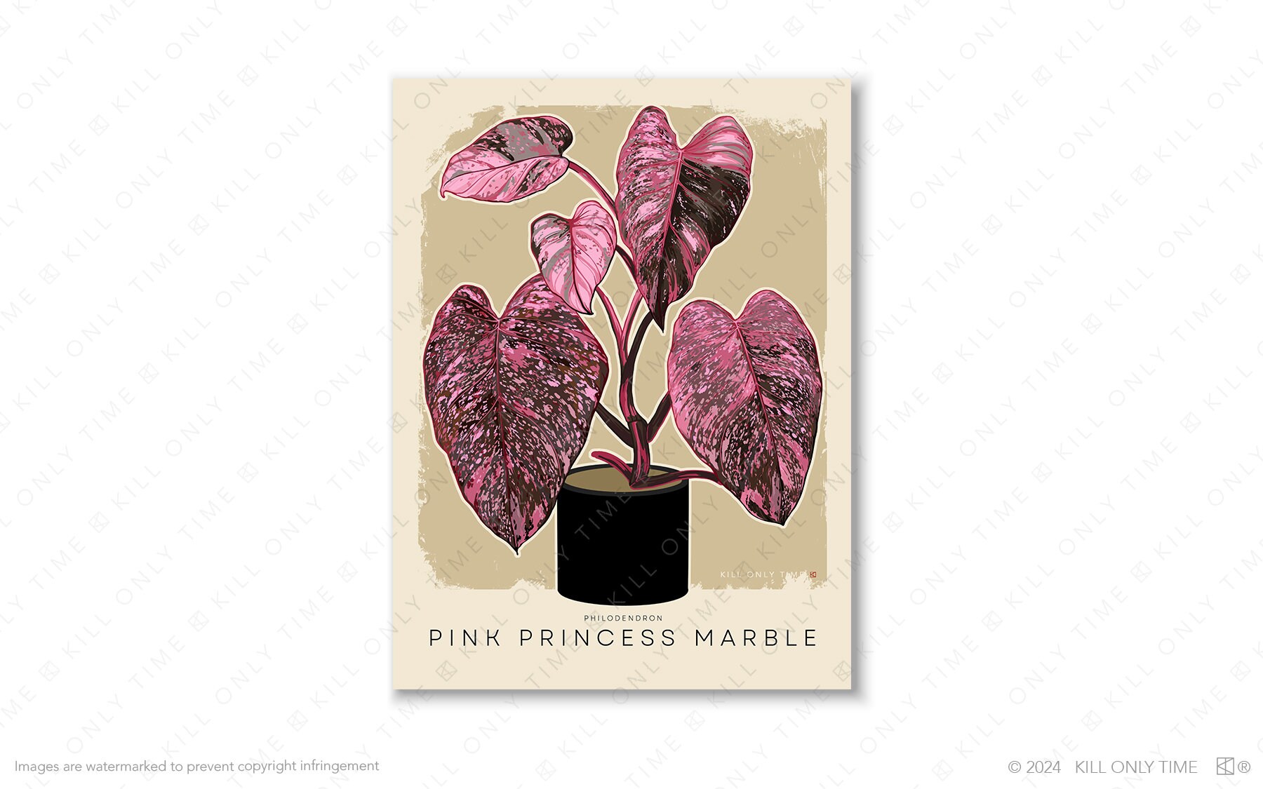 Vintage Philodendron Pink Princess Marble II Art Print, Variegated Pink ...