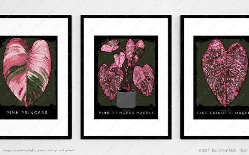 Vintage Philodendron Pink Princess Marble II Art Print, Variegated Pink ...